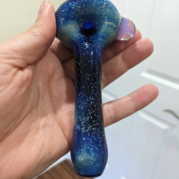 UV Glow Galaxy Cobalt Space Pipe Fumed Cobalt Glass Pipe, Heady Hand Blown With Lucy Pink Slyme ...