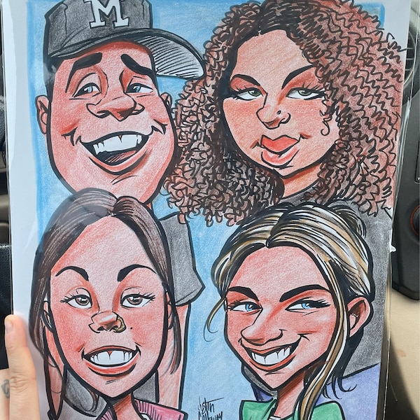 4 Faces Color Caricature Portrait - Etsy