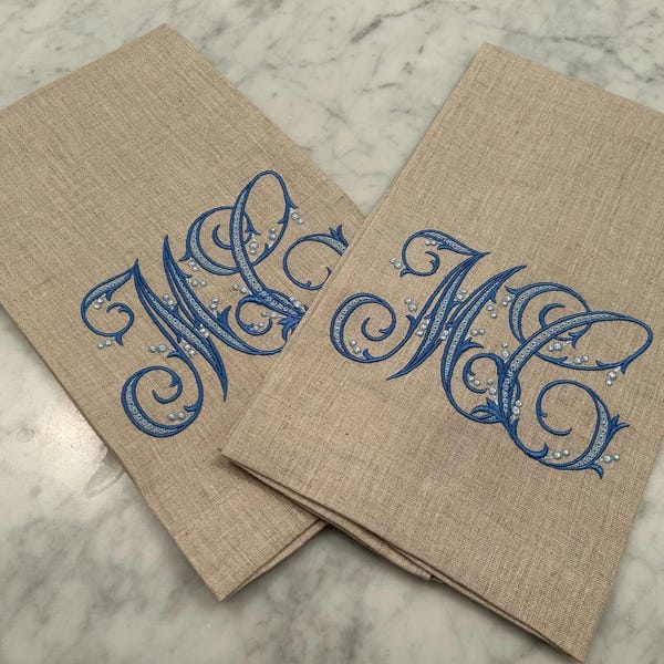 Monogram Tea Towel, Guest Towel, Hand Towel. Elegantly Embroidered on ...