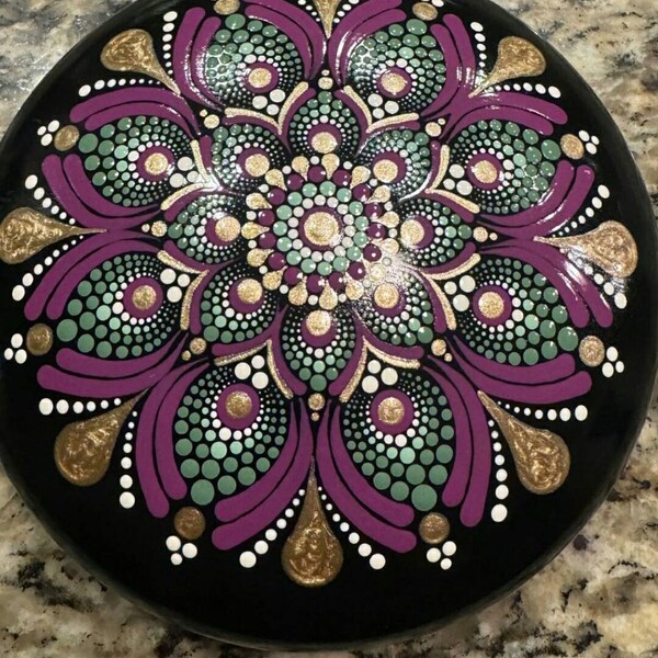 Dot Art Mandala Stone Paperweight Hand Painted Rock Meditation Medium ...