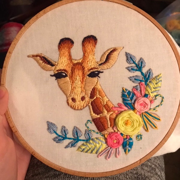 Giraffe Beginner Hand Embroidery Pattern, DIY Animal Hoop Art - Etsy