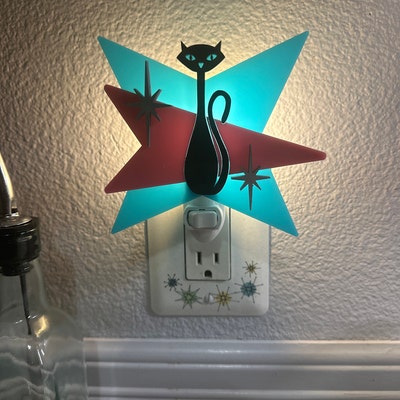 Mid Century Modern Acrylic Night Light With Black Cat Design - Etsy