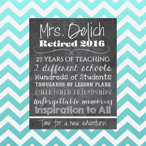 Teacher Retirement Print Teacher Retirement Gift Chalkboard Print ...