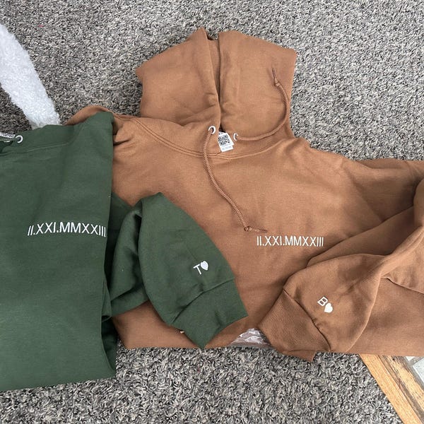 Custom Embroidered Roman Numeral Hoodie, Couple Shirt Initial on Sleeve ...