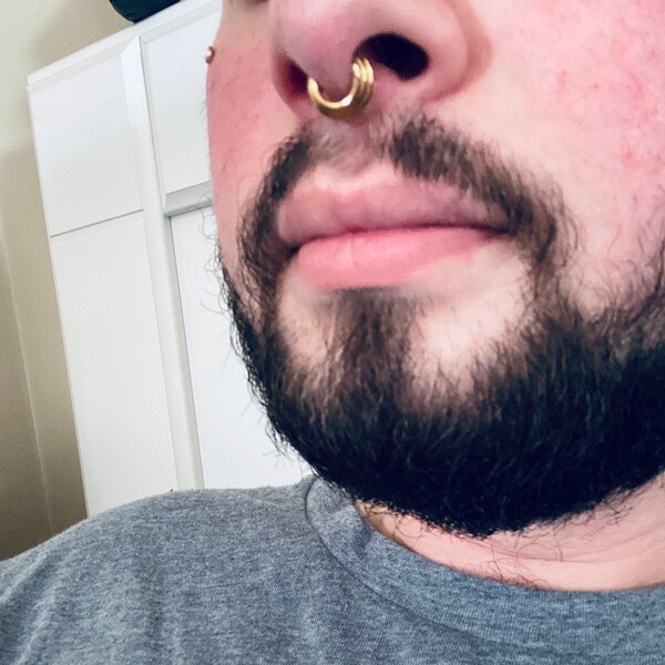 Yellow Gold Triple Stacked Septum Ring ~ 3 in 1 Nose Hoop ~ Piercing ...