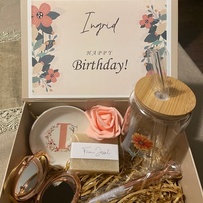 Unique Birthday Gift Box, Gift Box Set With Birth Month Flower Glass ...