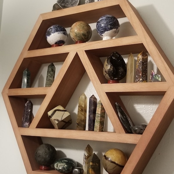 Hexagon Crystal Shelf Display - Large 21" Brown Geometric Altar Shelf ...