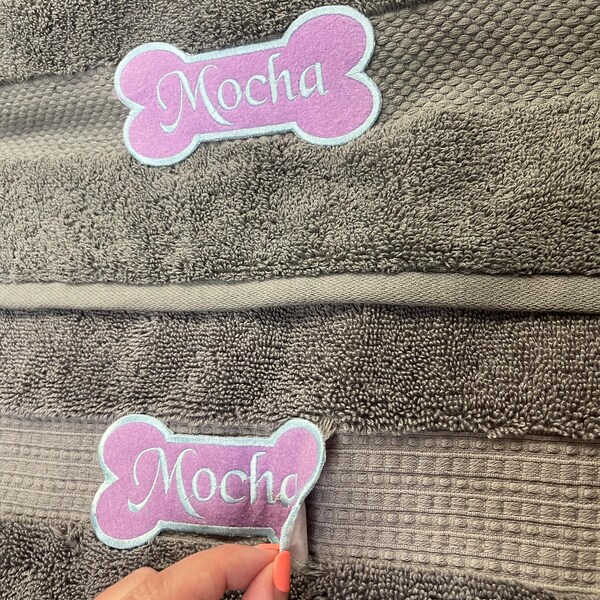 Dog Bone Shape Embroidered Name Patch - Iron on Back - Hook & Loop Back ...