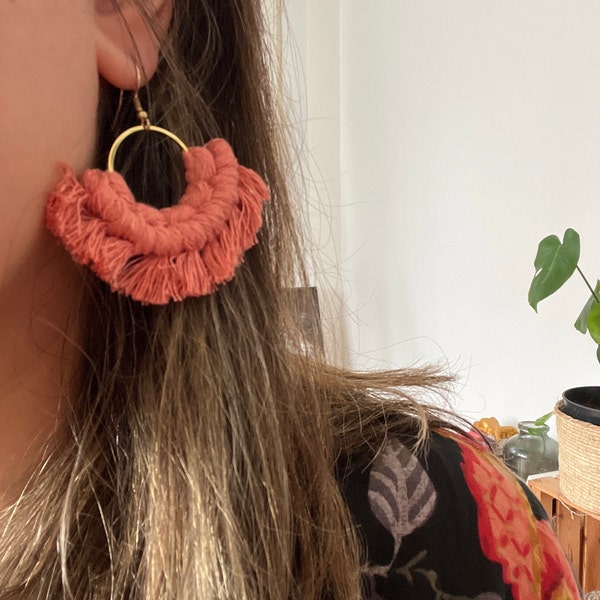 Macrame Earrings, Handmade Earrings, Asymmetric Hoops Earring, Handmade ...