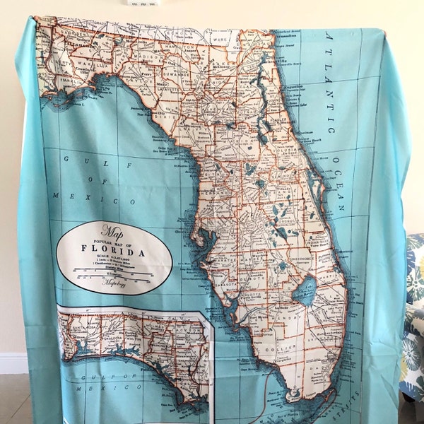 Vintage Florida State Map Shower Curtain: Soft Teal Coastal Decor - Etsy