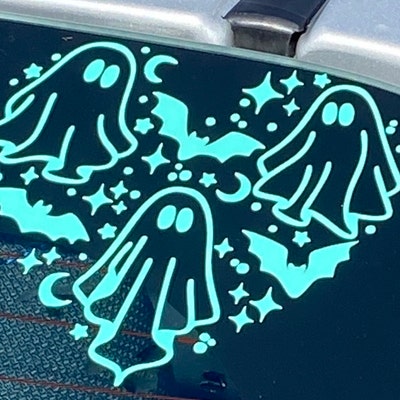 Cute Ghost With Bats, Moons, and Stars Vinyl Decal Sticker for Tumbler ...