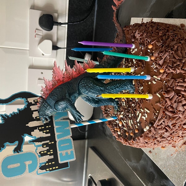 Godzilla Themed Personalised Cake Topper - Etsy