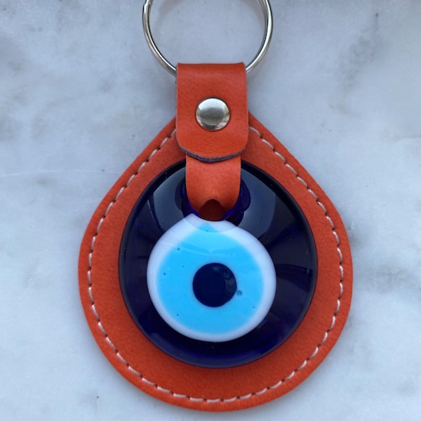 Blue Evil Eye Keychain Leather Keychain Evil Eye Keyring Turkish