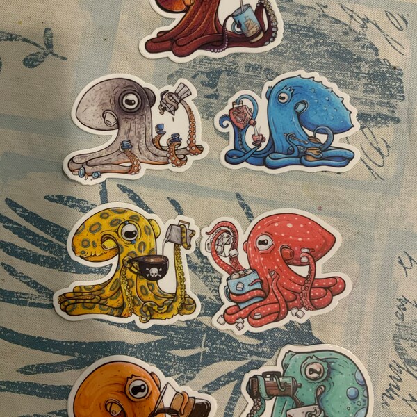 7 Magnet Pack: the Octobaristas! Octopus Making Coffe / Tea, Octopus ...