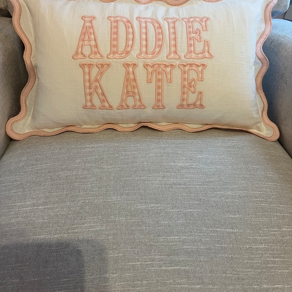 12x20 in Personalized Scalloped Applique Name and Monogram Pillow Cover ...