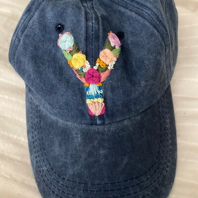 Hand Embroidered Letter Hat , Custom Monogram Cap ,floral Letter Hat ...