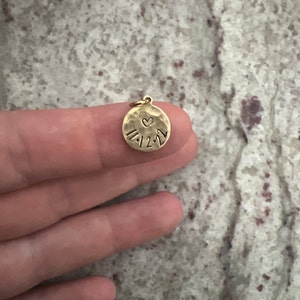 Tiny Hammered Gold Charm, Bracelet, Necklace Custom Brass Name Charm ...