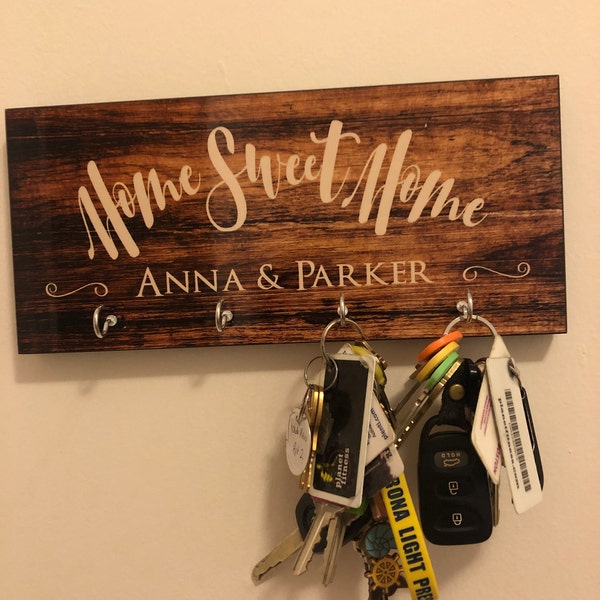 Personalized Key Holder for Wall, Housewarming Gifts for Couple W/ Last ...