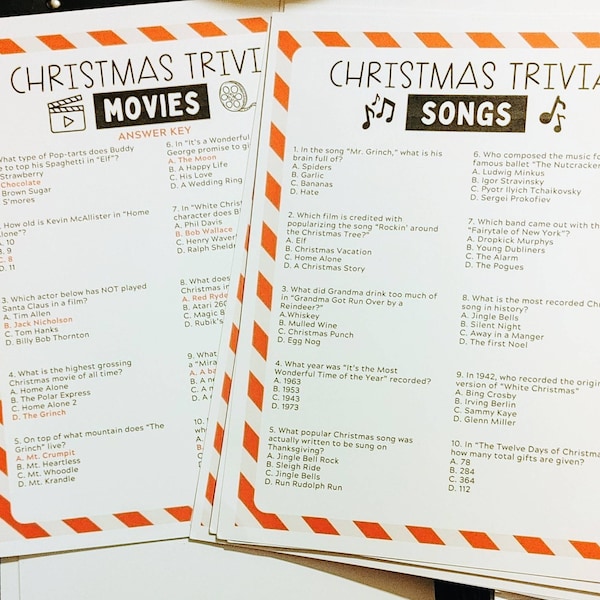 Printable Christmas Trivia Game | Christmas Party Game | Christmas Game ...