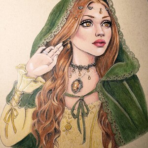 Amber Coloring Page GRAYSCALE Illustration Fae Hood Woman Princess ...