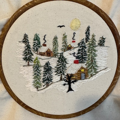 8 Rustic Cabin Embroidery Kit, Cabin in the Woods, Winter Cabin DIY ...