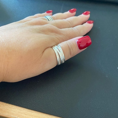 Silver Double Layer Band Thumb Ring-stackable Thick Adjustable Ring ...