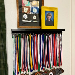 Award Medal Trophy Wooden Display Rack Wall Holder W/ Shelf / Trophy ...