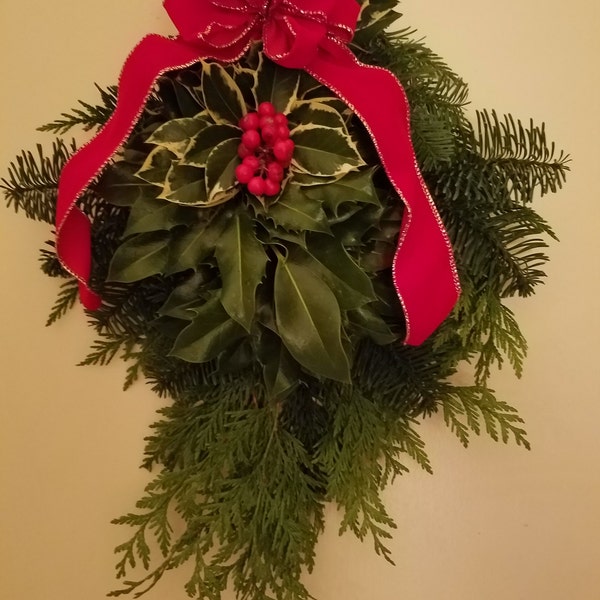 Fresh Evergreen & Holly Swag - Etsy