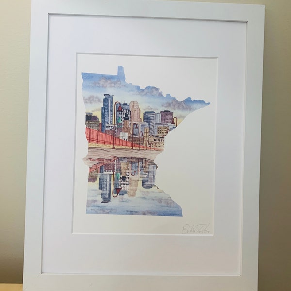 Minnesota City Watercolor Painting, MN Home State Decor, Minnesota ...