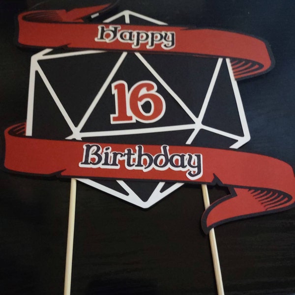 D20 Cake Topper Dungeons and Dragons Dnd Happy Birthday Personalized ...
