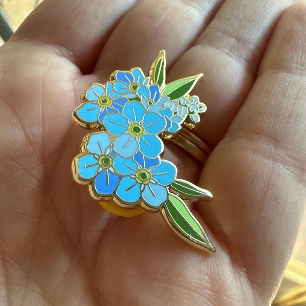 Forget Me Not Pin, Botanical Enamel Pin, Blue Flower Artwork, Original ...