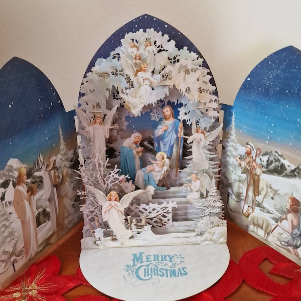 3D Pop up Christmas Card – Nativity Scene, Handmade Snowflakes - Etsy