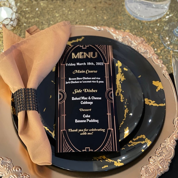 EDITBALE Roaring 20s Menu Editable Template. Black and Gold Art ...