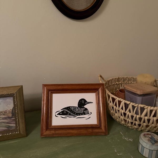 Loon Linocut Print, Block Print Bird in Nature, Handmade Ink Art ...