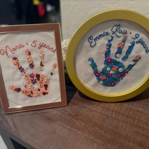 Embroidery Handprint Keepsake, Floral Kids Handprint Craft for Mothers ...