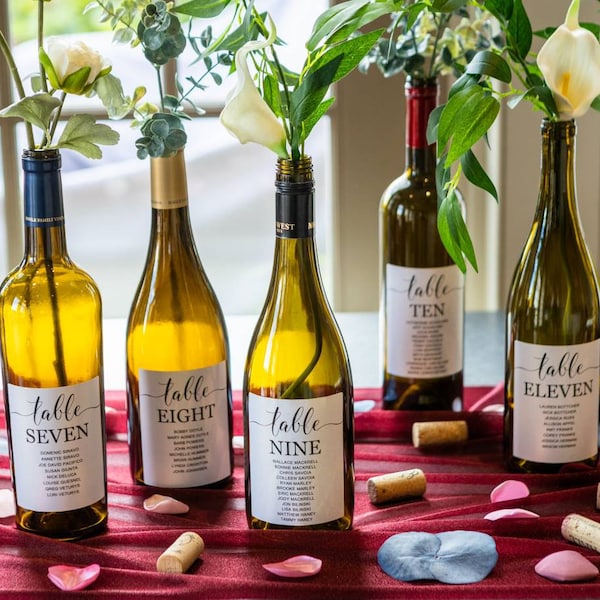 Wedding Table Numbers Wine Label/wine Bottle Seating Chart/wine Bottle ...