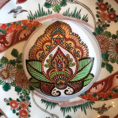 Floral Line Art on Hand Painted Stone in Dot Painting for - Etsy