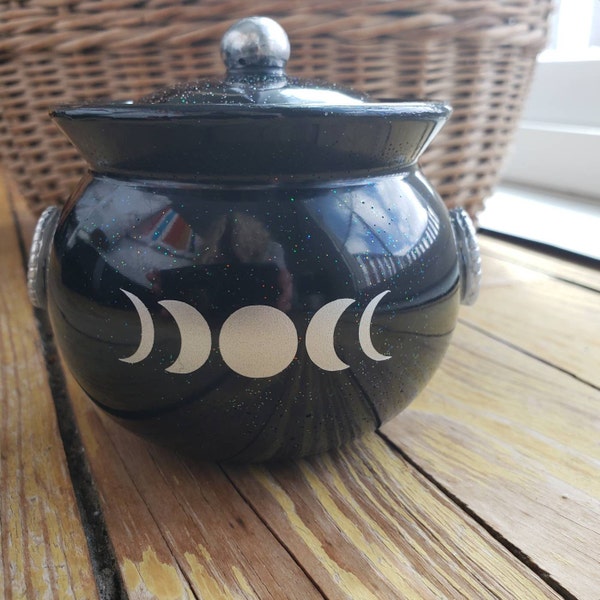 Moon Phase Cauldron Pot With Lid, Wicca Altar, Gothic Decor - Etsy