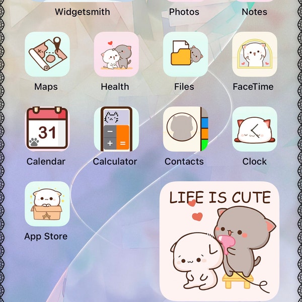 CUTE AESTHETIC MOCHI Cats Peach and Goma App Icons | 150+ Ios14 App ...