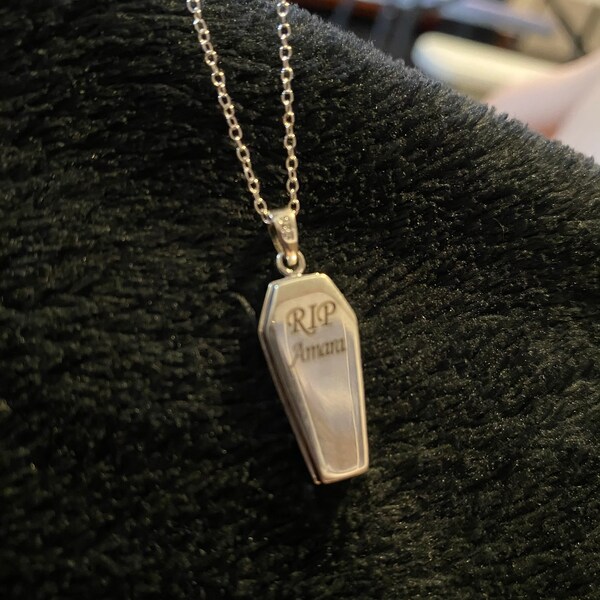 Personalized Engraved Coffin Locket Necklace - 21mm X 10mm Spooky ...
