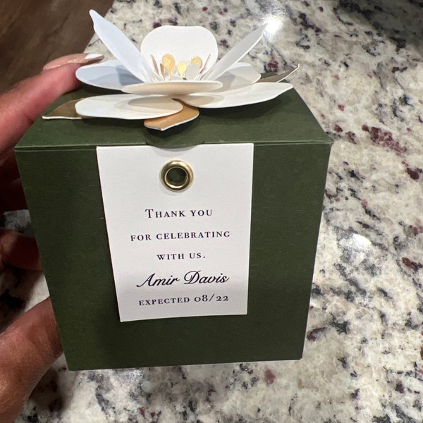 Set of 10 Green Favor Boxes With Flower Decor for Weddings, Baptisms ...