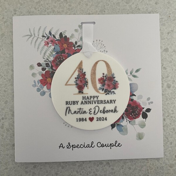 Ruby Wedding Anniversary Card, Personalised Card, Ruby Wedding Card ...