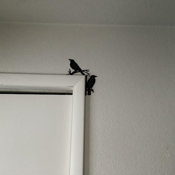 Crow on Branch Door Corner Metal Wall Art, Black Raven on Branch Door ...