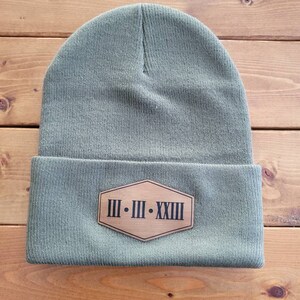 Custom Leather Patch Beanies Personalized Beanie Hats With - Etsy