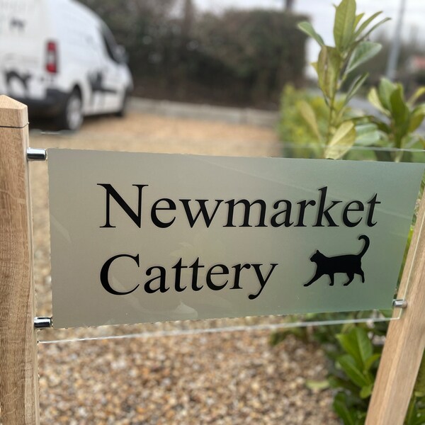 Modern Glass Acrylic Freestanding Sign With Solid Oak Posts, Glass ...
