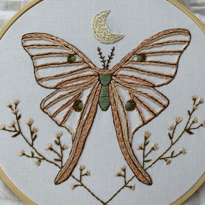 PATTERN Luna Moth With Crescent Moon DIY Embroidery Pattern Digital ...