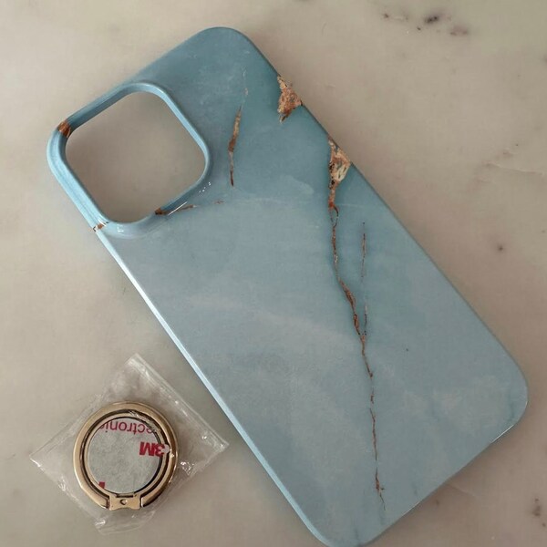 IPhone Case With Ring Holder - Aqua Blue Marble Finger Ring Stand for ...