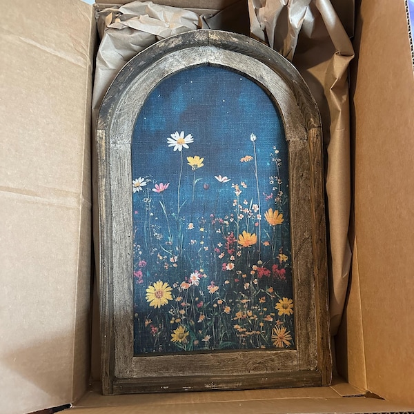 Moody Flower Art in Arched Wood Frame | Farmhouse Botanical Wall Decor ...