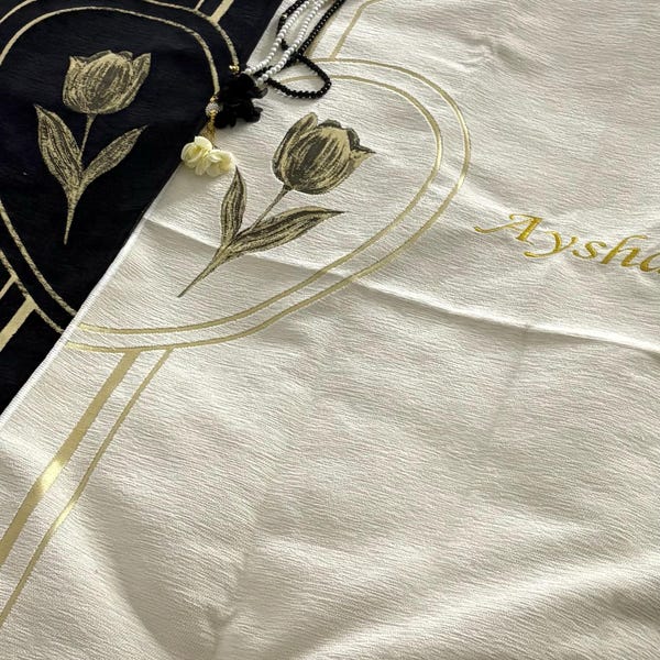 Personalized Couple Prayer Mat Set 2 Rose Patterned Heart Shaped Prayer ...