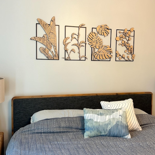 Multi Leaves Wood Wall Art - Tropical Leaf - Botanical Plant Wall Decor ...